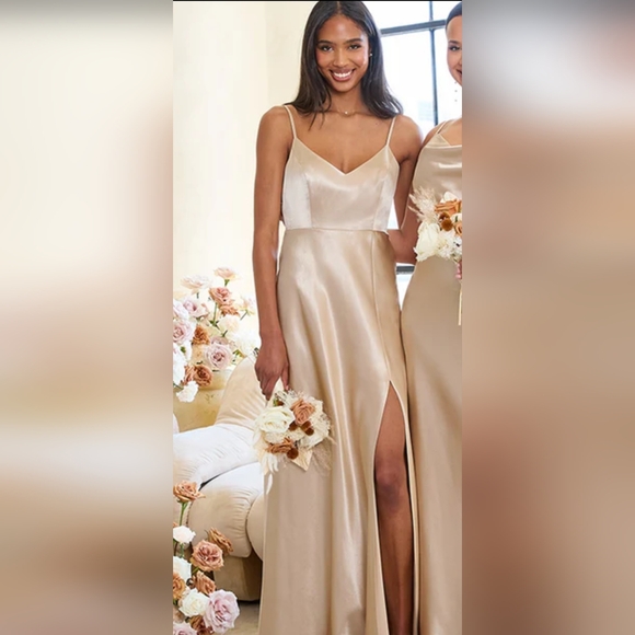 Birdy Grey | Dresses | Birdy Grey Lisa Long Dress Shiny Satin Neutral ...